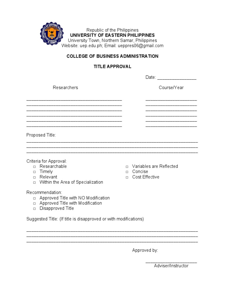 Title Approval - Research Proposal | PDF