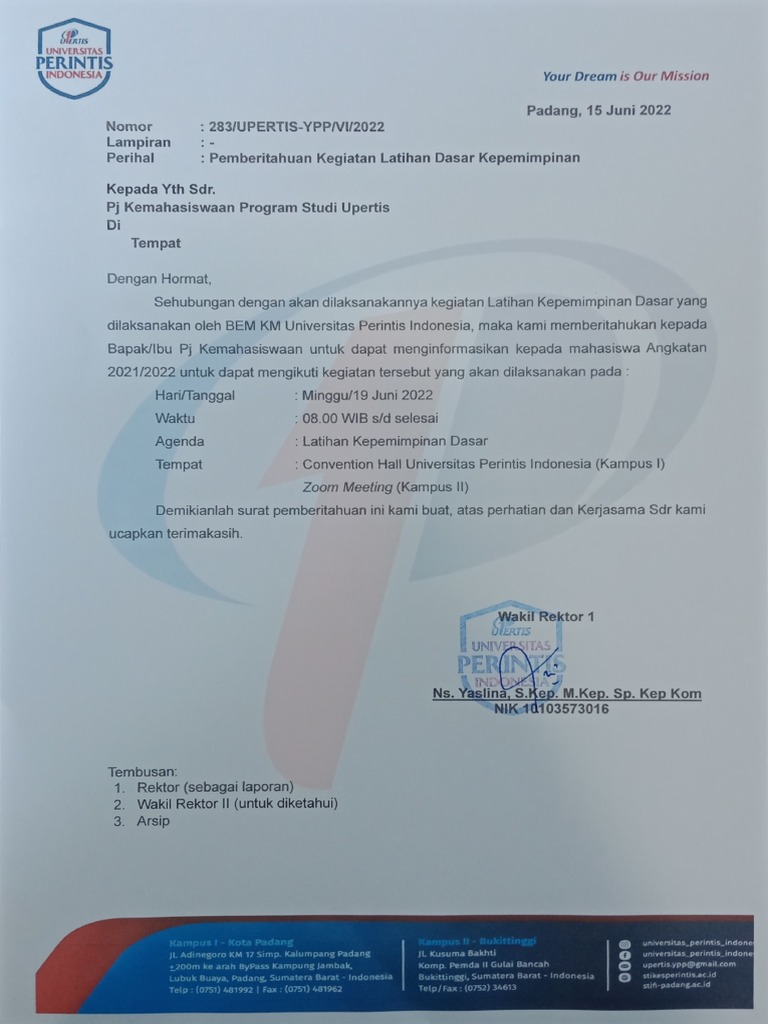 Contoh Surat Pemberitahuan LDK | PDF