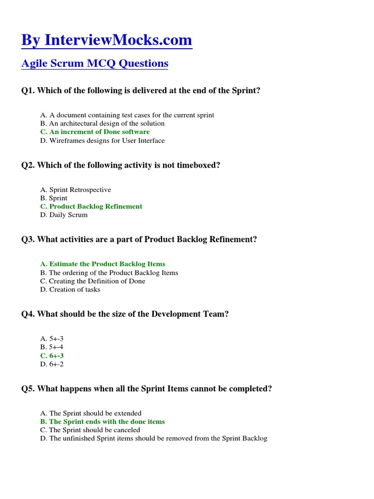 Agile Scrum MCQ | PDF | Scrum (Software Development) | Software Development Process