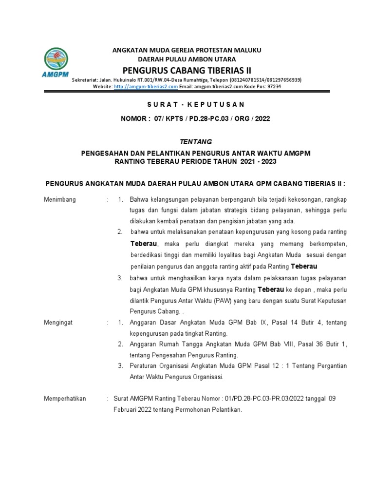 Contoh SK PAW AMGPM TEBERAU 2022 | PDF