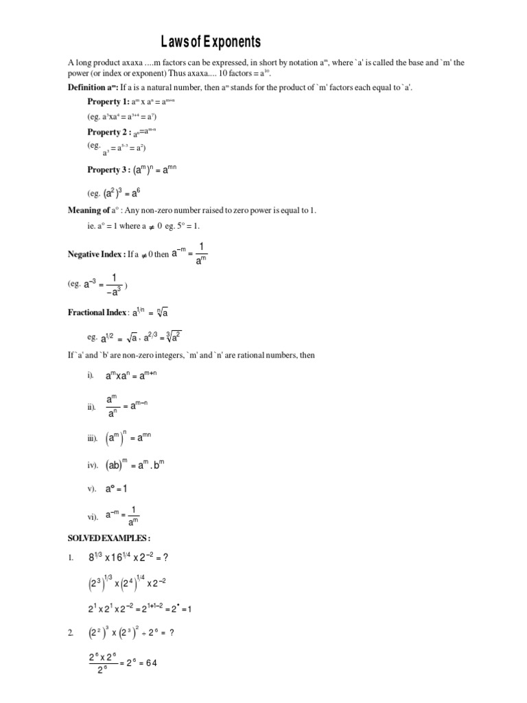Laws of Exponents: Properties, Examples, and Practice Problems | PDF ...