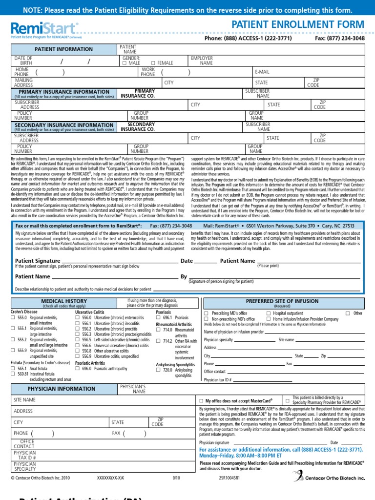 Remistart Enrollment Form | PDF | Medicare (United States) | Patient