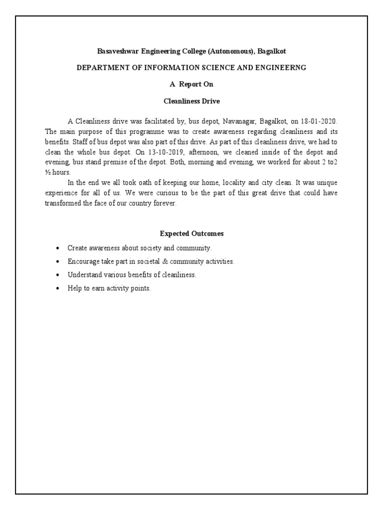 Report On Cleanliness Drive-Navanagar Bus Stand | PDF | Business ...