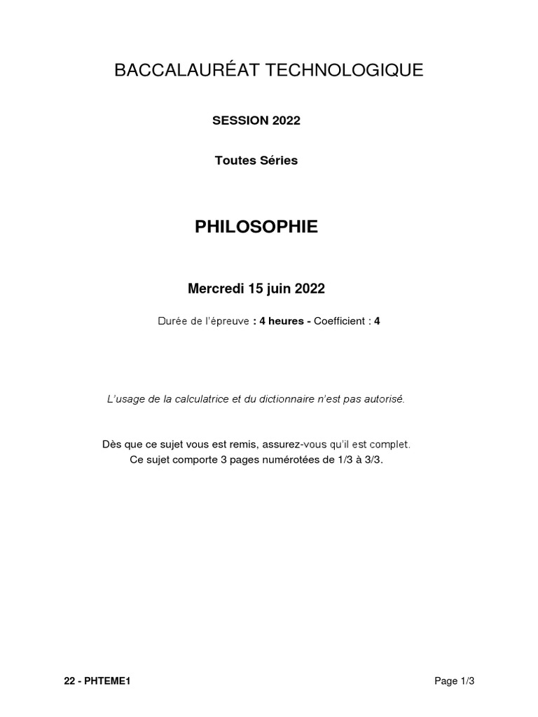 Bac 2022-Philo Techno | PDF | Vérité