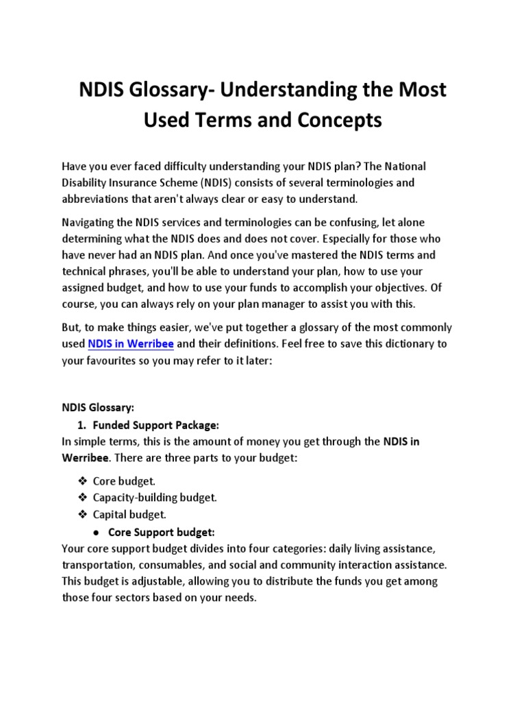 NDIS Glossary - Understanding The Most Used Terms and Concepts | PDF ...