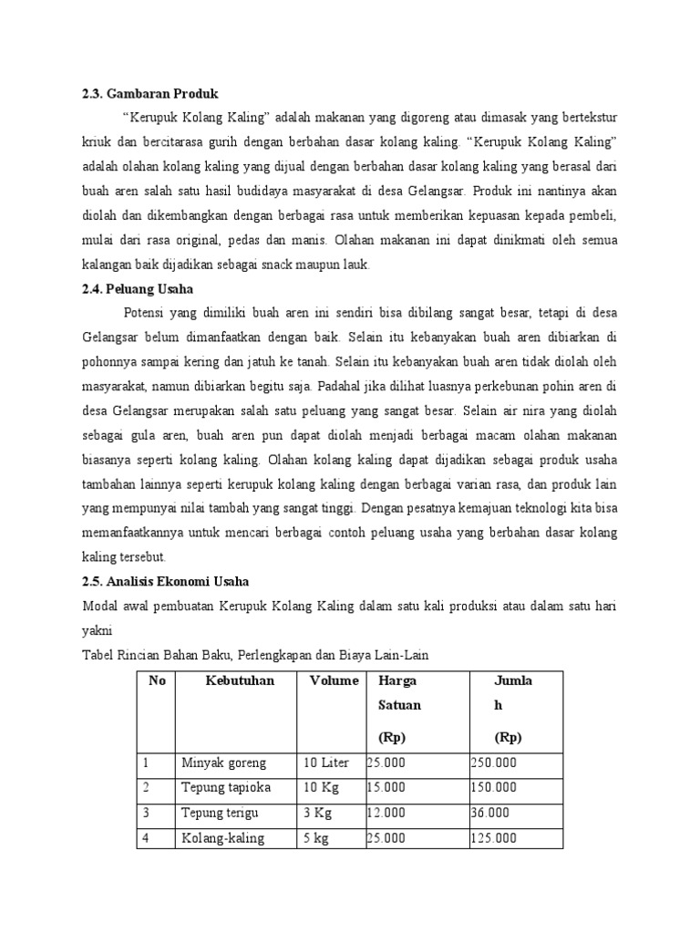 HPP Produk Kerupuk Kolang Kaling | PDF