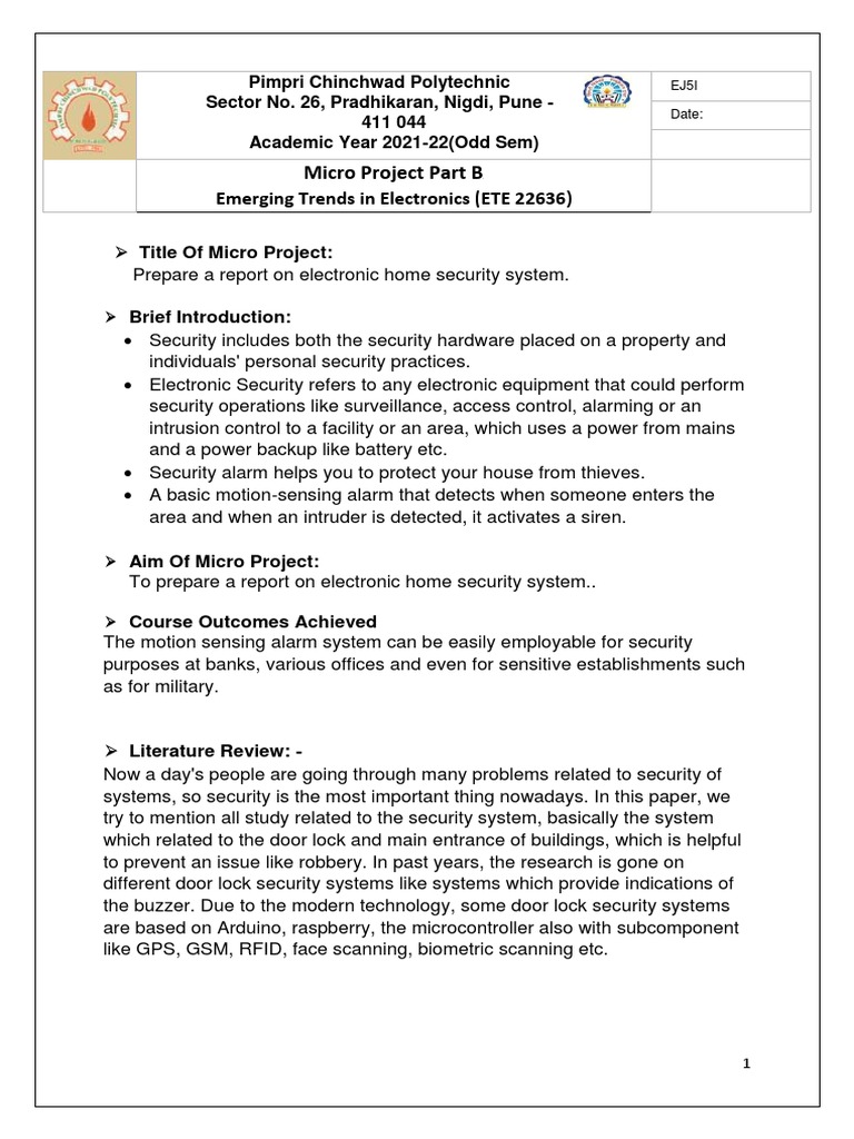 Micro Project Part B: Emerging Trends in Electronics (ETE 22636) | PDF | Security Alarm | Securities