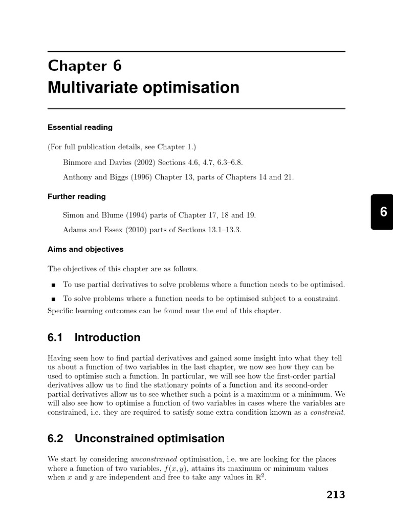MT1186 Chapter 6 Multivariate Optimisation | PDF | Mathematical ...