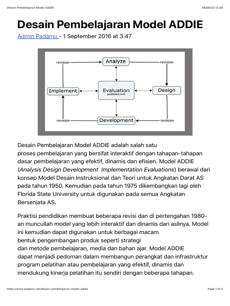 Desain Pembelajaran Model ADDIE | PDF | Karier & Perkembangan