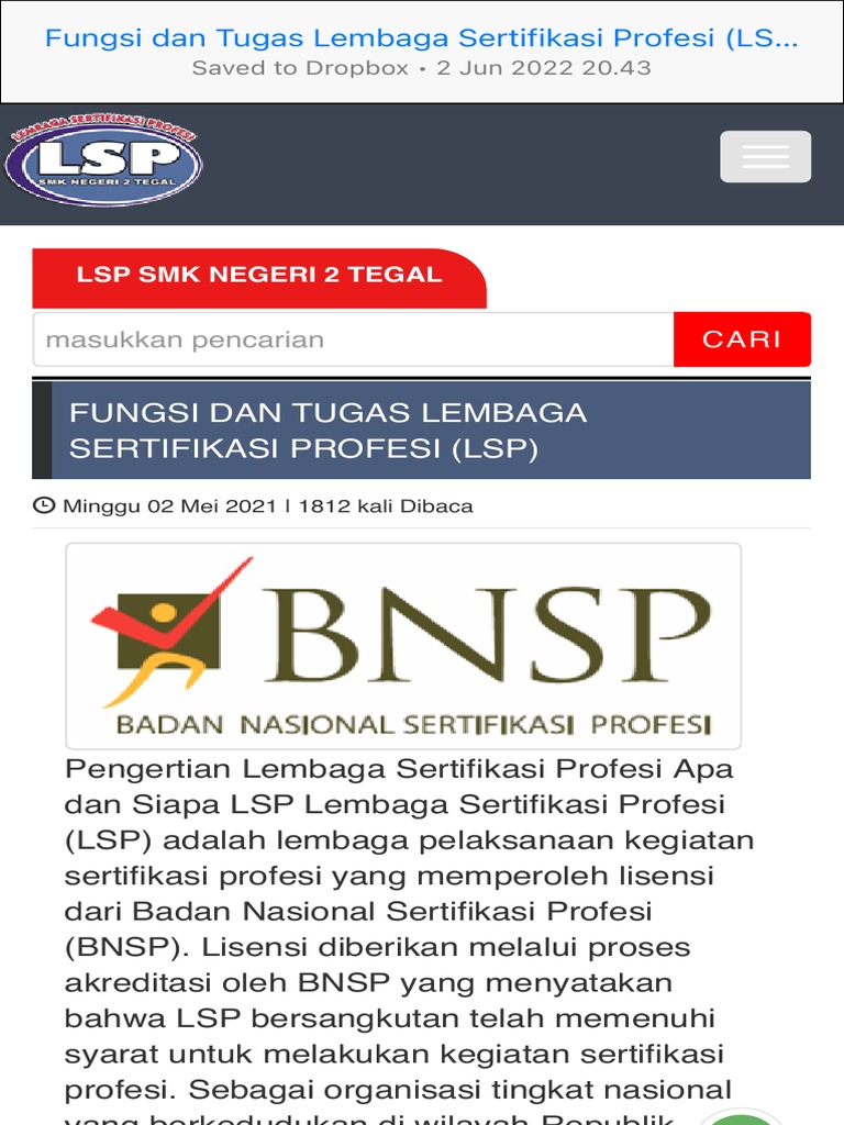 Fungsi Dan Tugas Lembaga Sertifikasi Profesi (LSP) | PDF