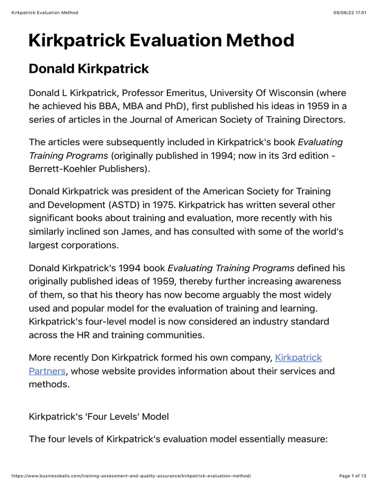 Kirkpatrick Evaluation Method | PDF | Evaluation | Learning