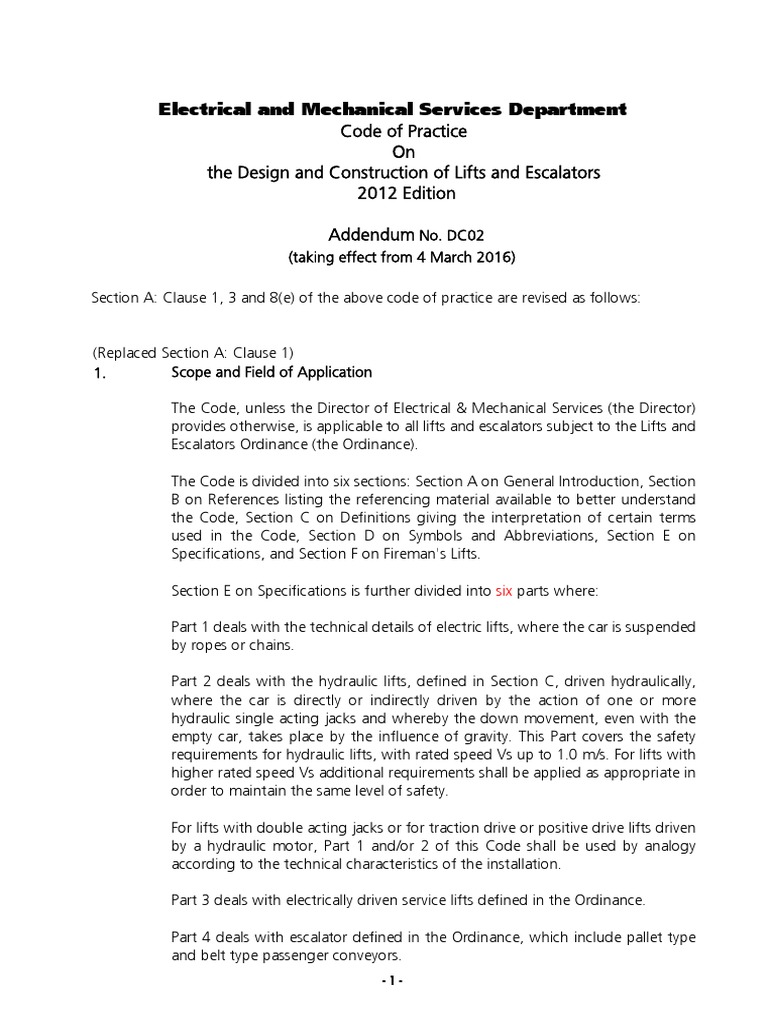 Design Code Addendum No DC02 - Eng - Dec 2015 (Final) | PDF | Elevator ...