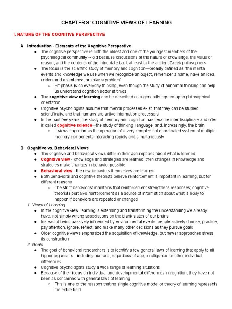 Chapter 8: Cognitive Views of Learning | PDF | Memory | Working Memory