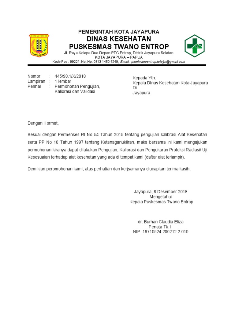 Surat Permohonan KAlibrasi ALat | PDF