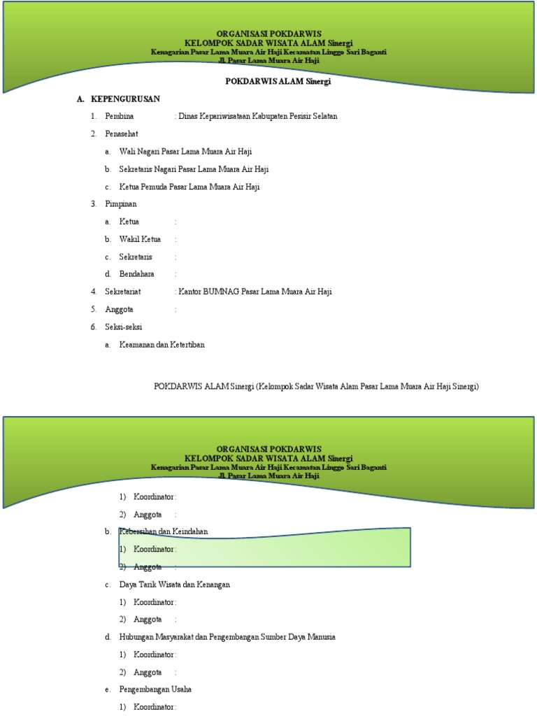 Struktur Organisasi Pokdarwis Alam Sinergi | PDF