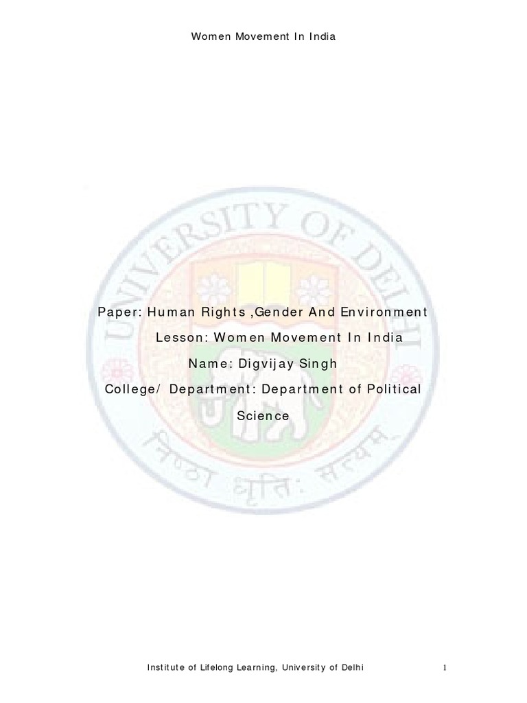 Paper: Human Rights, Gender and Environment Lesson: Women Movement in ...