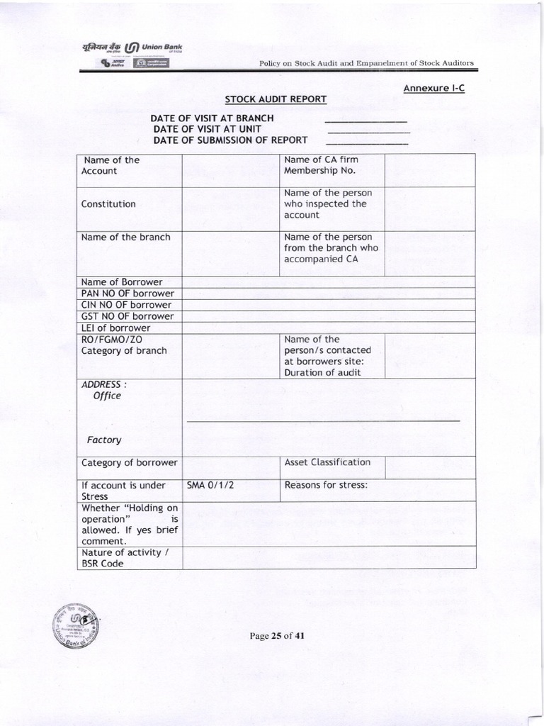 Format Stock Audit Report | PDF | Audit | Debt