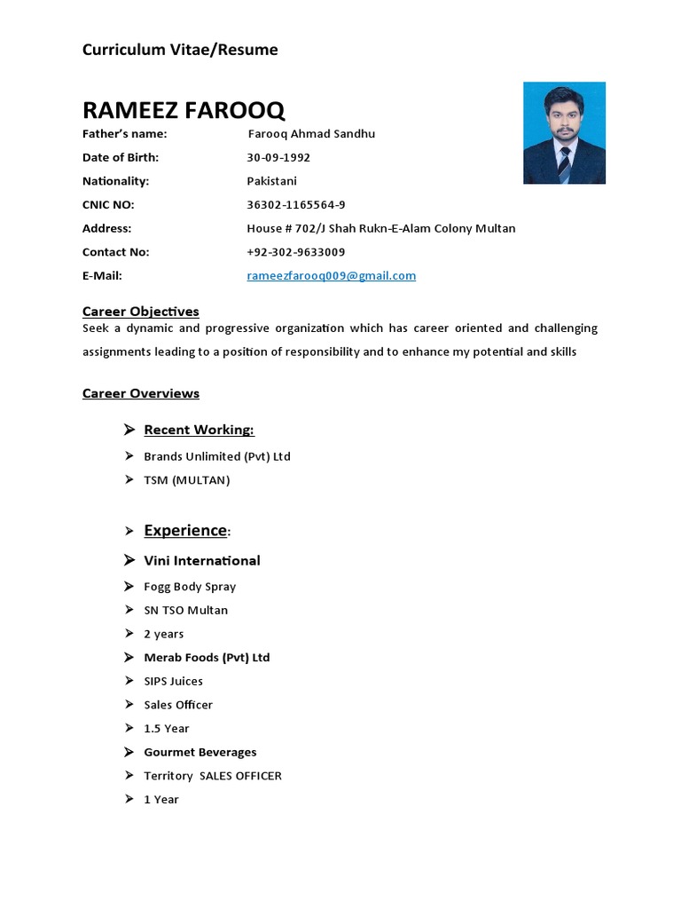 Rameez Farooq: Curriculum Vitae/Resume | PDF | Career & Growth | Business