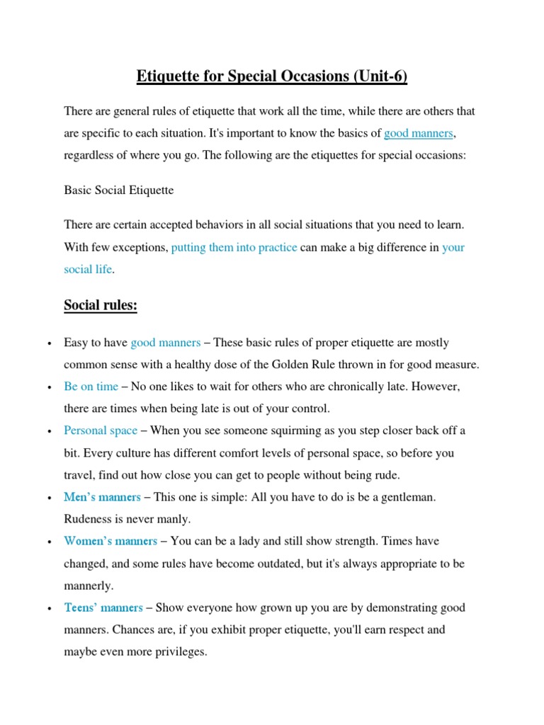 Etiquette Essentials: Guidance on Demonstrating Proper Manners and ...