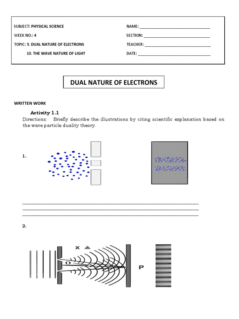 Dual Nature of Electrons: Written Work Activity 1.1 | PDF | Diffraction ...