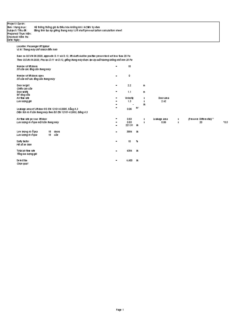 Lift Pressurization Spreadsheet | PDF