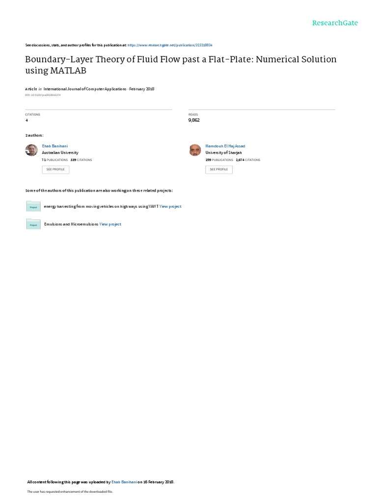 Boundary-Layer Theory of Fluid Flow Past A Flat-Plate: Numerical Solution Using MATLAB | PDF ...