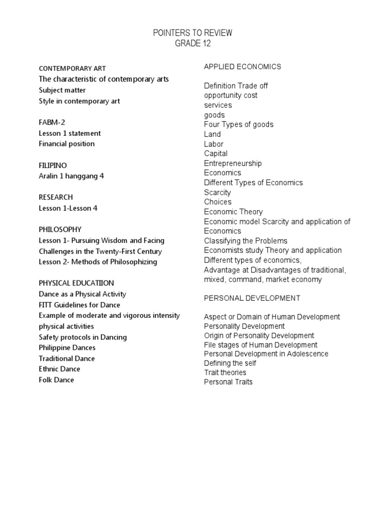 Grade 12 Study Guide Overview | PDF