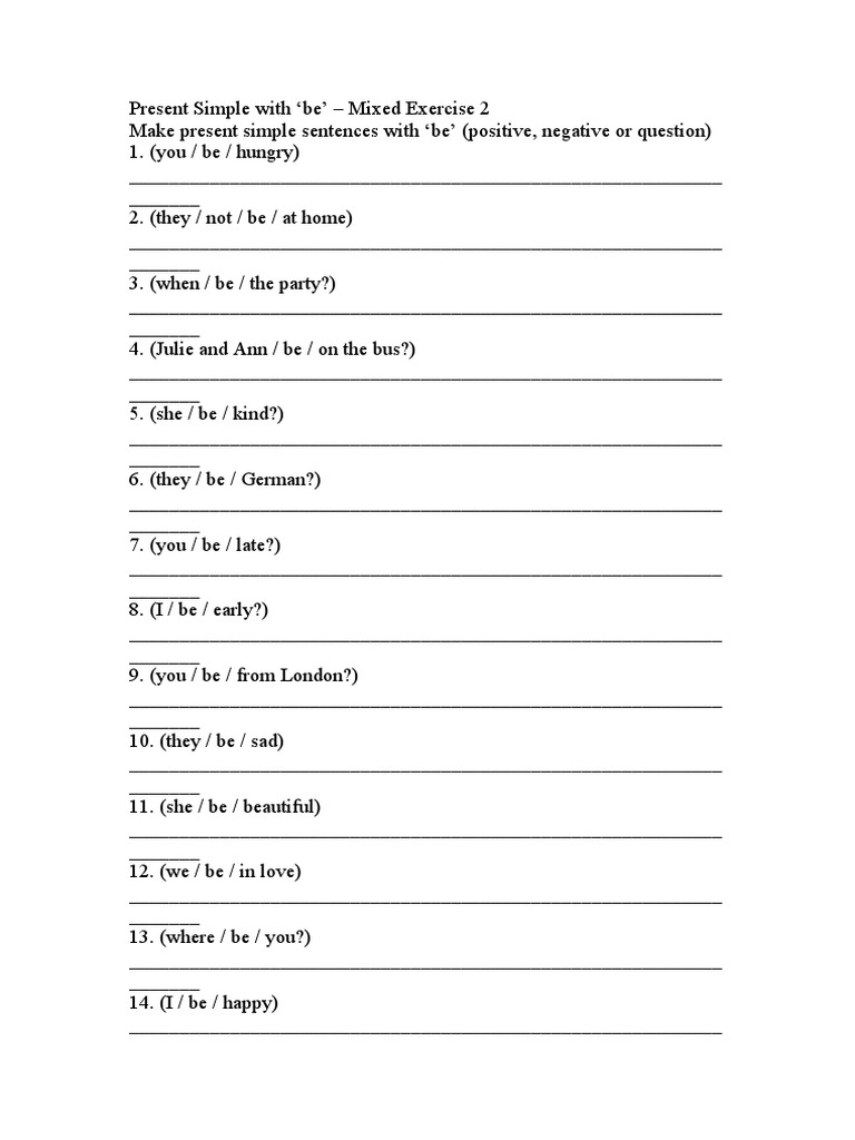 Present Simple 'Be' Exercises | PDF