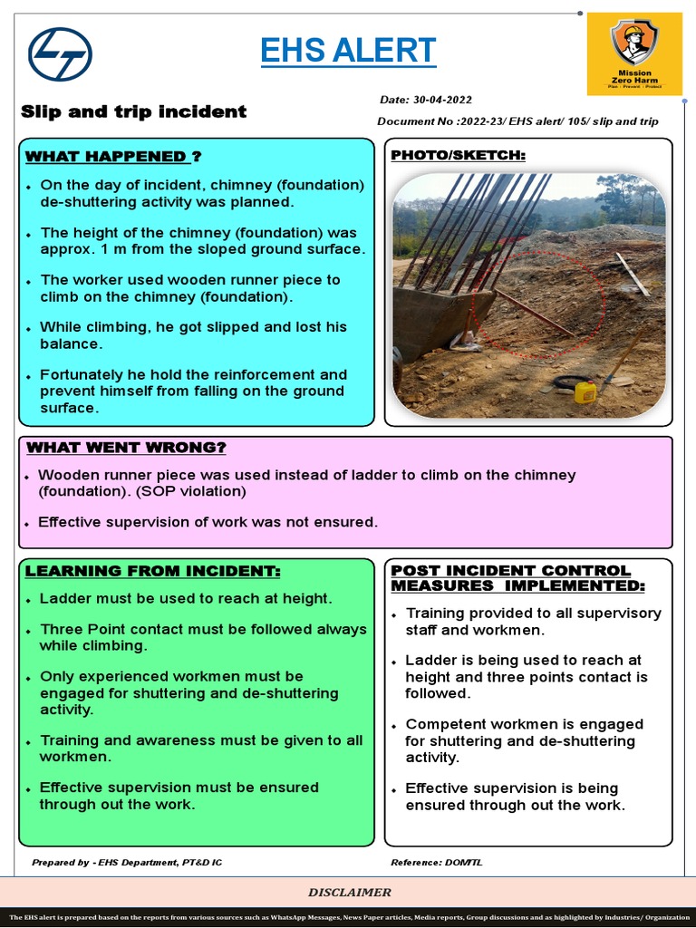 EHS Alert 105 (Slip & Trip Incident) | PDF | Communication