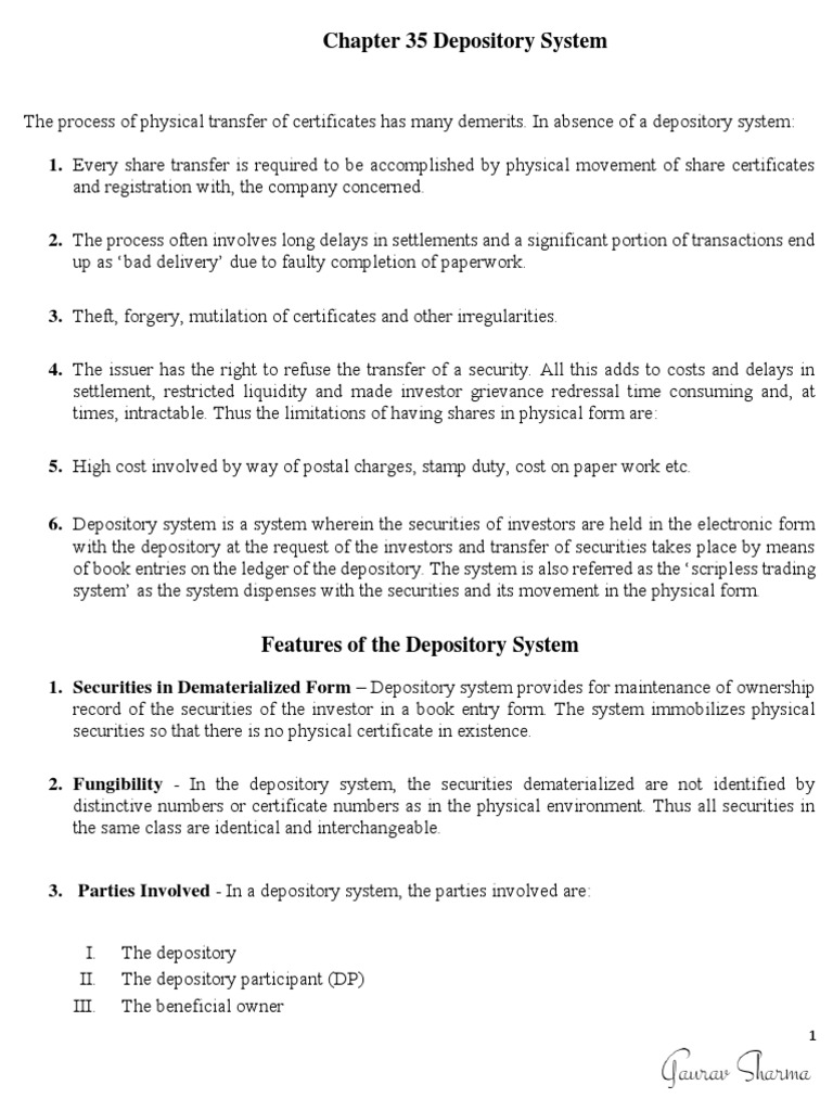 Depository System Benefits | PDF | Securities (Finance) | Investments ...
