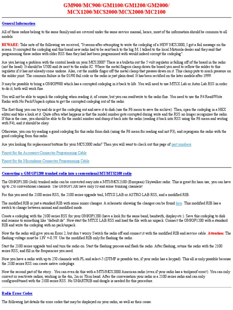 MCS-2000 Prog & Pinout Info | PDF | Very High Frequency | Hertz