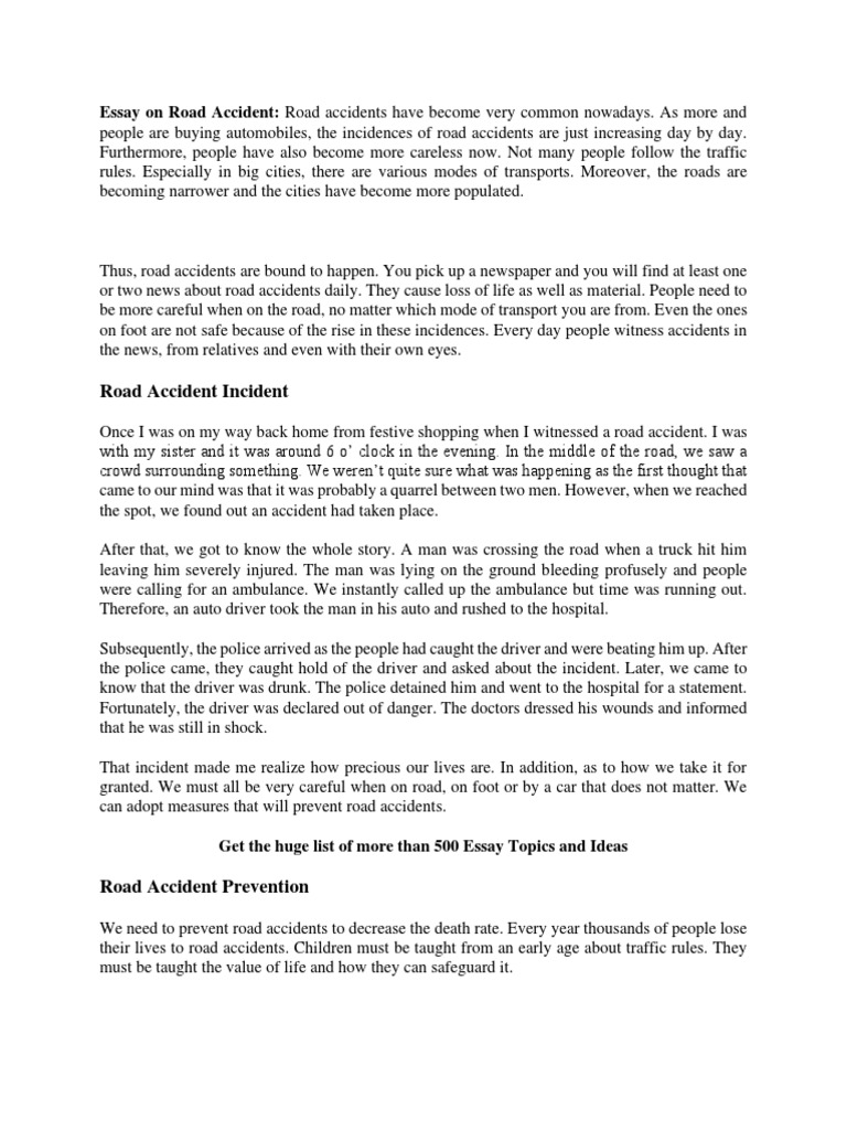 Essay On Road Accident | PDF | Traffic Collision