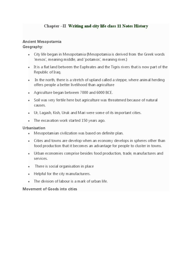Writing and City Life Class 11 Notes History 2nd CH | PDF | Mesopotamia ...