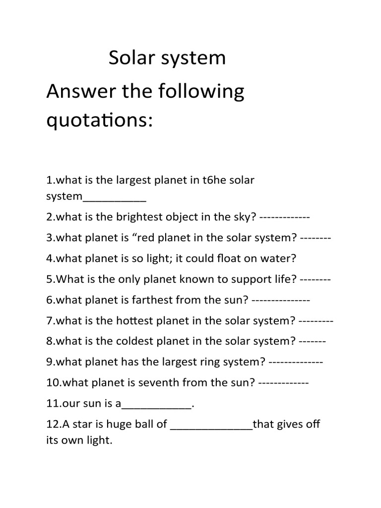 Solar System Answer The Following Quotations | PDF | Planets | Solar System