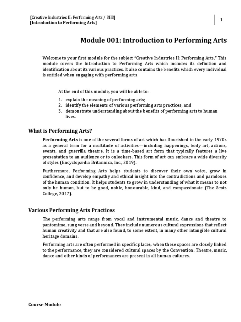 Introduction to Performing Arts | PDF | Dances | Creativity
