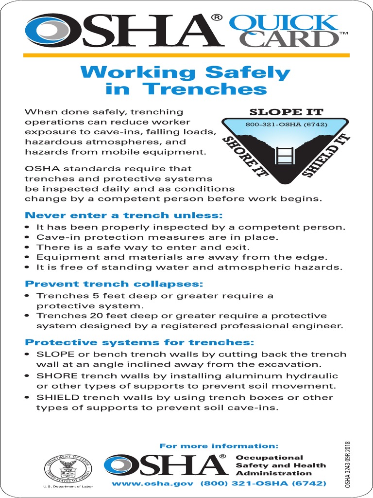 Working Safely in Trenches - OSHA Quick Card | PDF