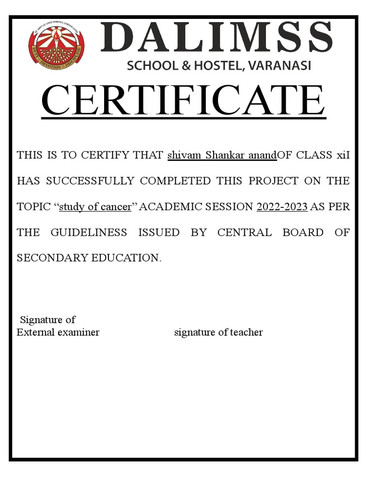 Certificate: Signature of External Examiner Signature of Teacher | PDF