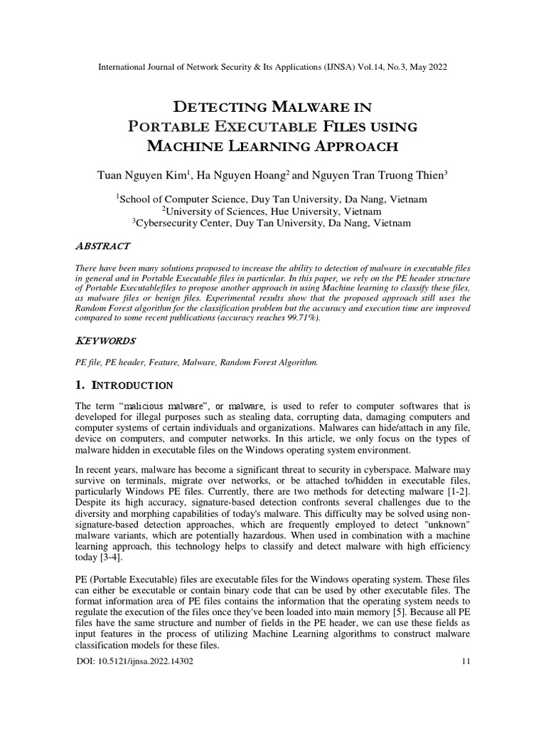 Detecting Malware In Portable Executable Files Using Machine Learning