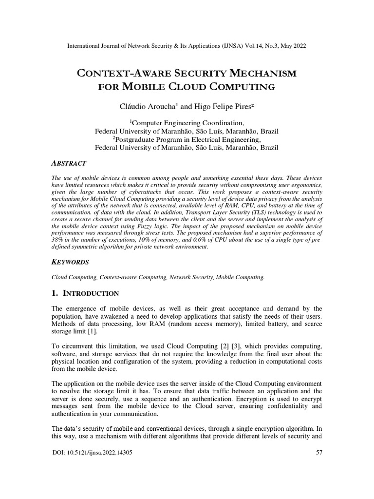 Context-Aware Security Mechanism For Mobile Cloud Computing | PDF ...
