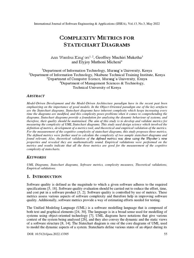 Complexity Metrics For Statechart Diagrams Pdf Unified Modeling