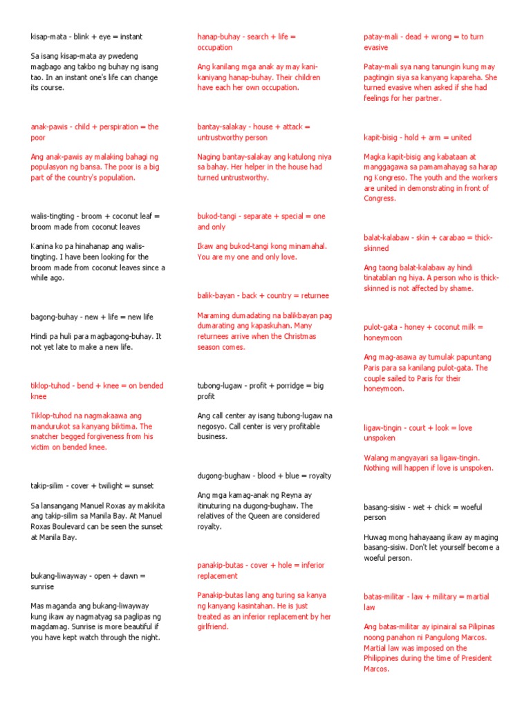 Tagalog Compound Words Explained | PDF | Philippines