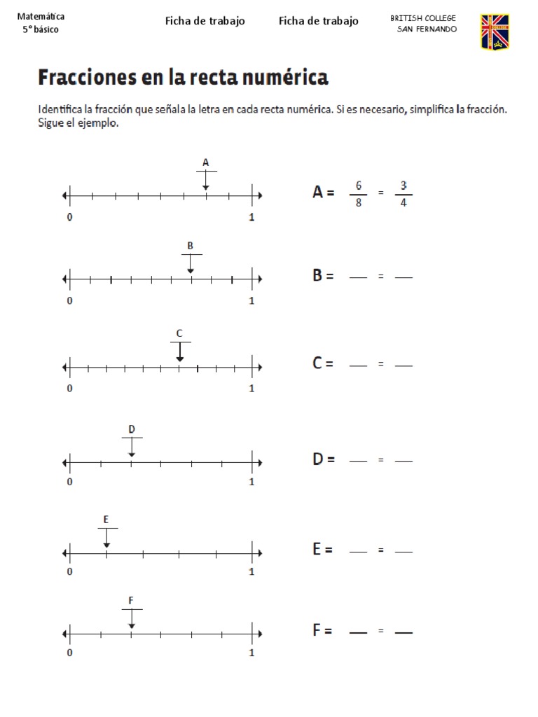 6° Basico Matematica Ficha de Trabajo Fracciones en La Recta Numérica | PDF