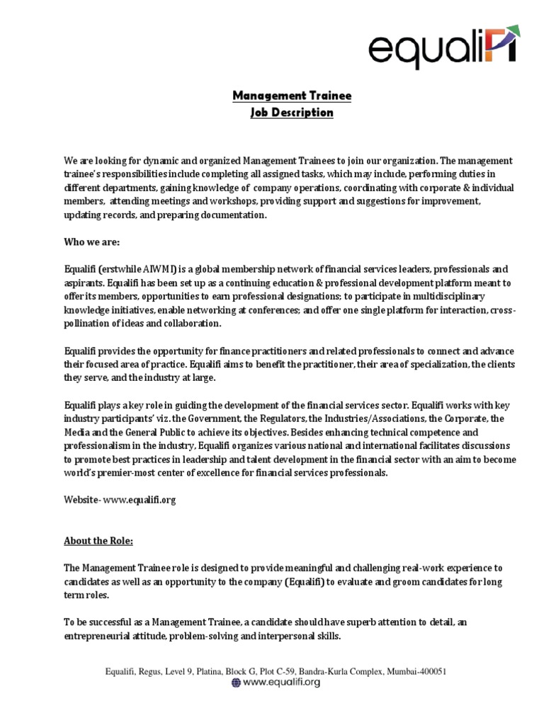 JD- Management Trainee | PDF | Collaboration | Cognition