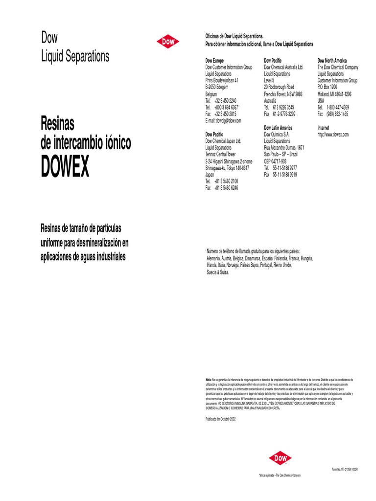 Dowex Catálogo Resinas | PDF | Química | Ciencias fisicas
