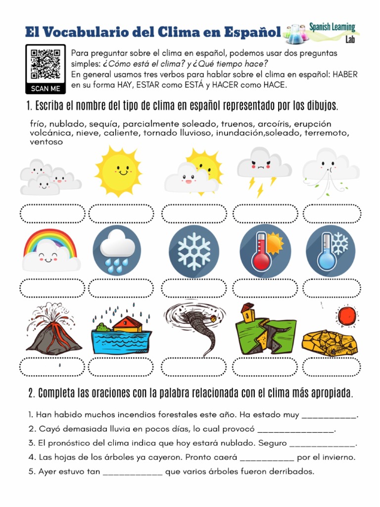 The Weather in Spanish PDF Worksheet El Clima en Español Ejercicios PDF ...