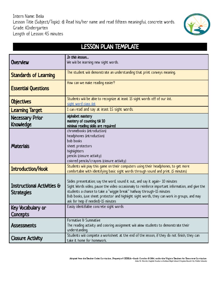 Lesson Plan - Sight Words Lesson | PDF | Lesson Plan | Learning Styles