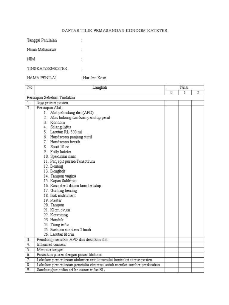 Daftar Tilik Pemasangan Kondom Kateter | PDF | Ilmu Sosial | Kesehatan Holistik