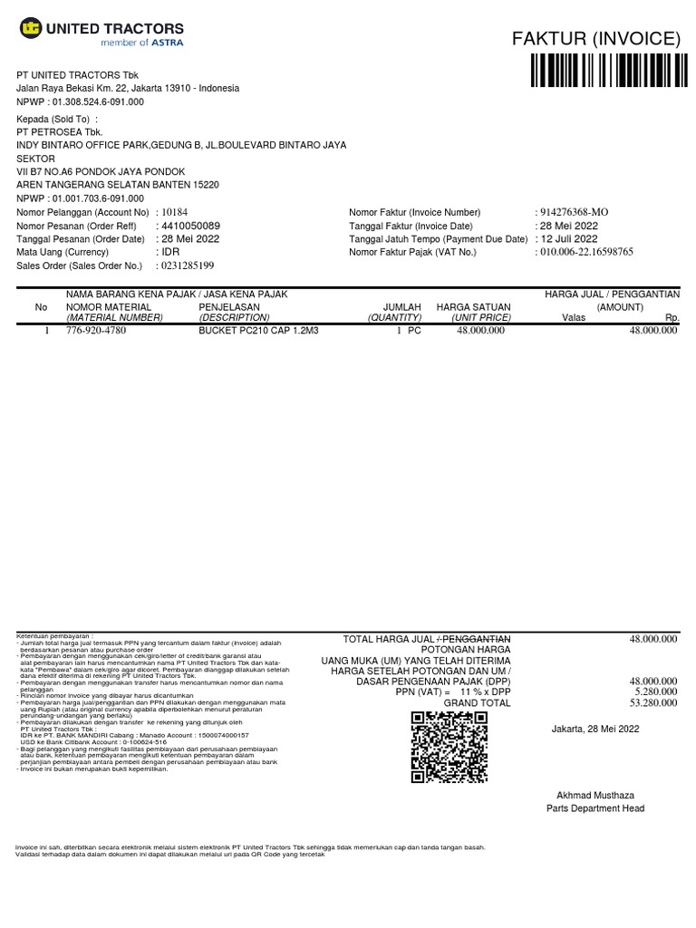 Invoice Bucket Petrosea | PDF