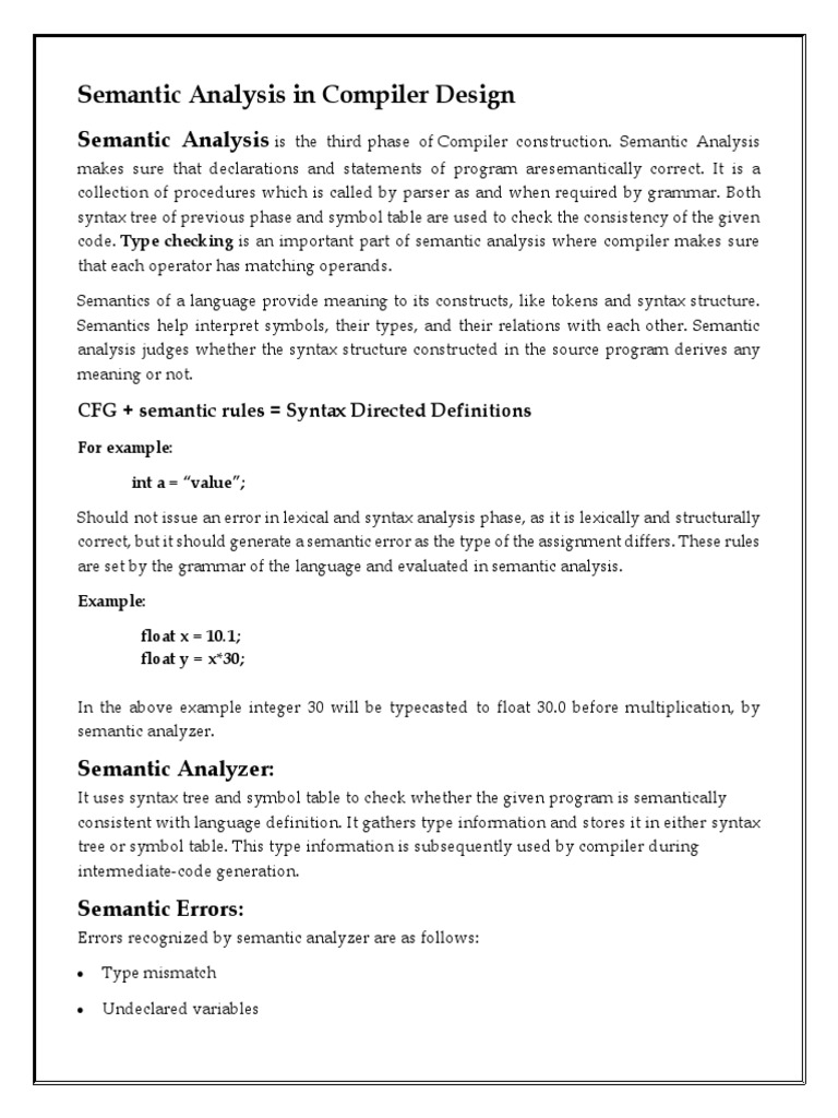 Semantic Analysis in Compiler Design | PDF | Scope (Computer Science ...