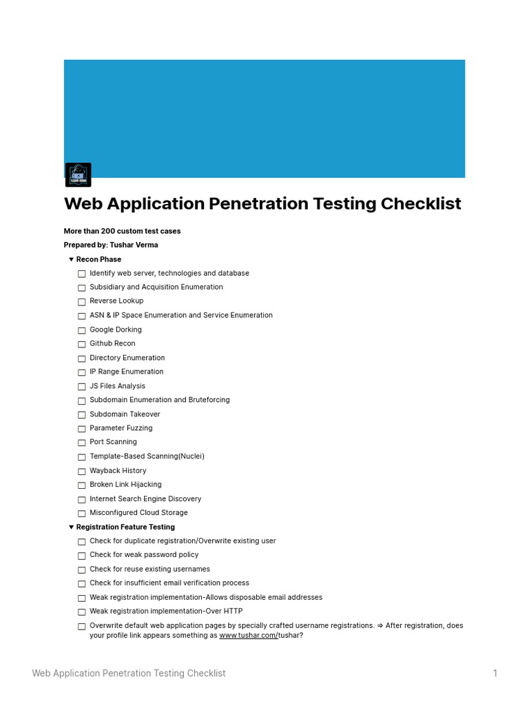 Web Application Penetration Testing Checklist | PDF | Http Cookie ...